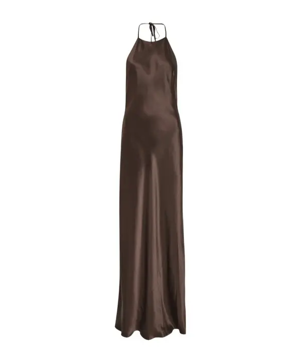 REFORMATION Halterneck Silk Maxi Dress - Brown