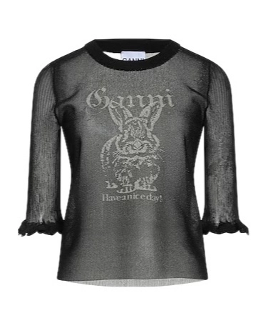 GANNI Ribbed-knit Tulle Top