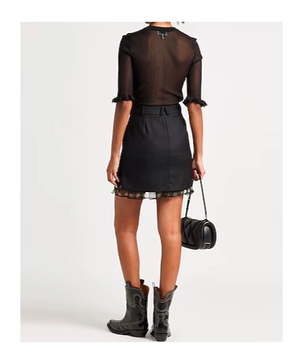 GANNI Ribbed-knit Tulle Top