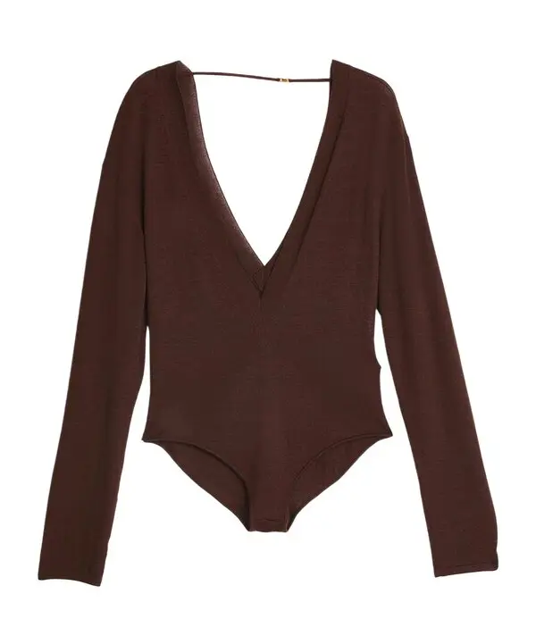 Saint Laurent Long-sleeved V-neck Bodysuit - Brown