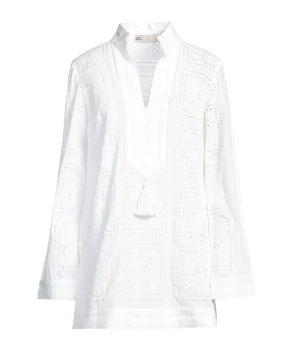Tory Burch Lace Long-sleeve V-neck Blouse - White