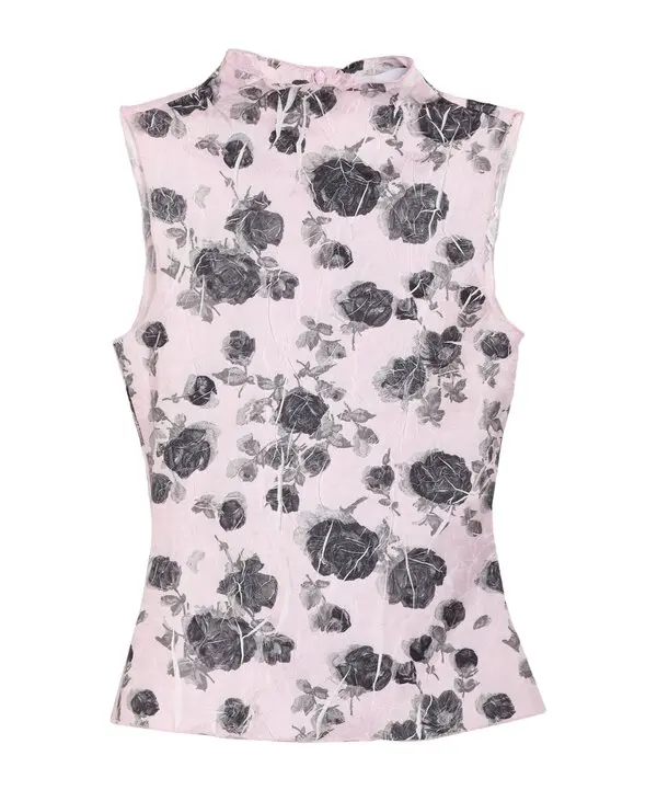 GANNI Floral-print Sleeveless Turtleneck Top