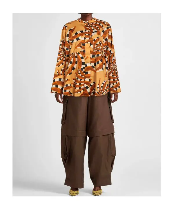 Farm Rio Printed Band Collar Long Sleeve Shirt
