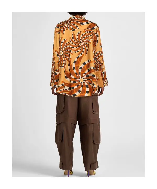 Farm Rio Printed Band Collar Long Sleeve Shirt