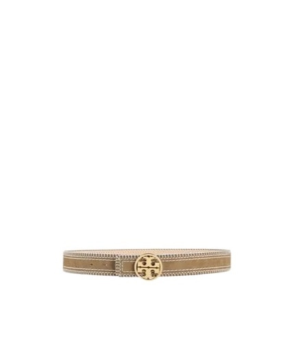 Tory Burch Two-tone Suede Belt With Embroidered Logo - Nude