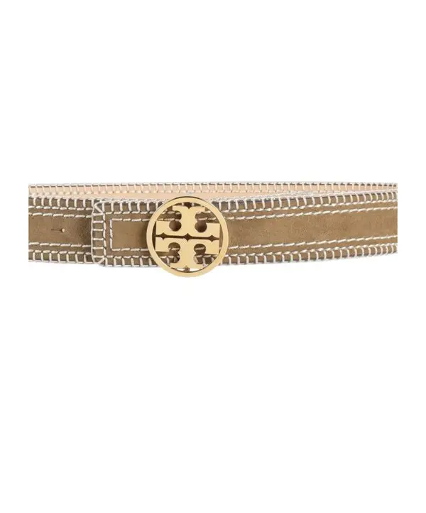 Tory Burch Two-tone Suede Belt With Embroidered Logo - Nude