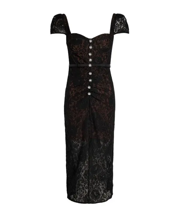 SELF-PORTRAIT Sweetheart Neck Lace Midi Dress - Black
