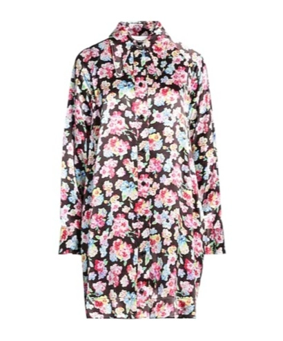 GANNI Floral Print Satin Shirt Dress