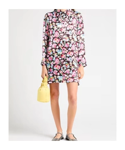 GANNI Floral Print Satin Shirt Dress