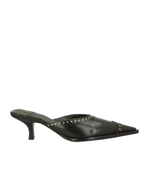 Burberry Studded Heel Leather Mule Slippers - Black