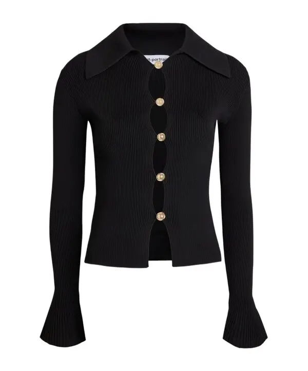 SELF-PORTRAIT Ribbed Stretch-knit Top