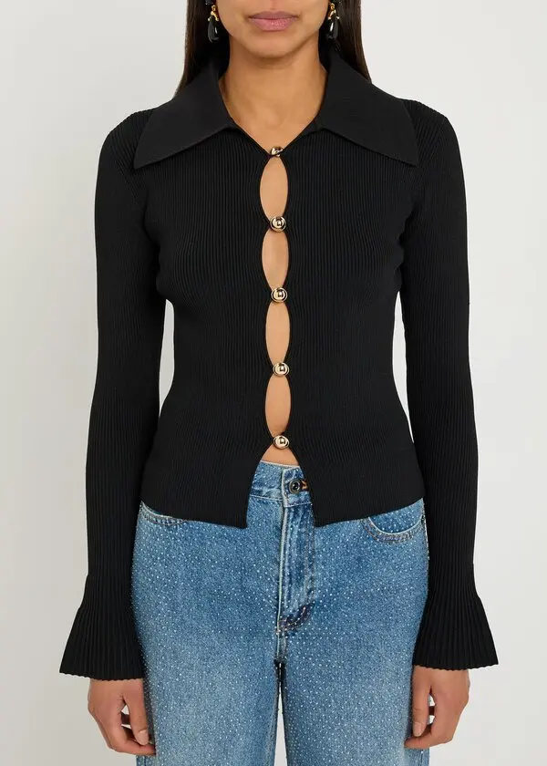 SELF-PORTRAIT Ribbed Stretch-knit Top
