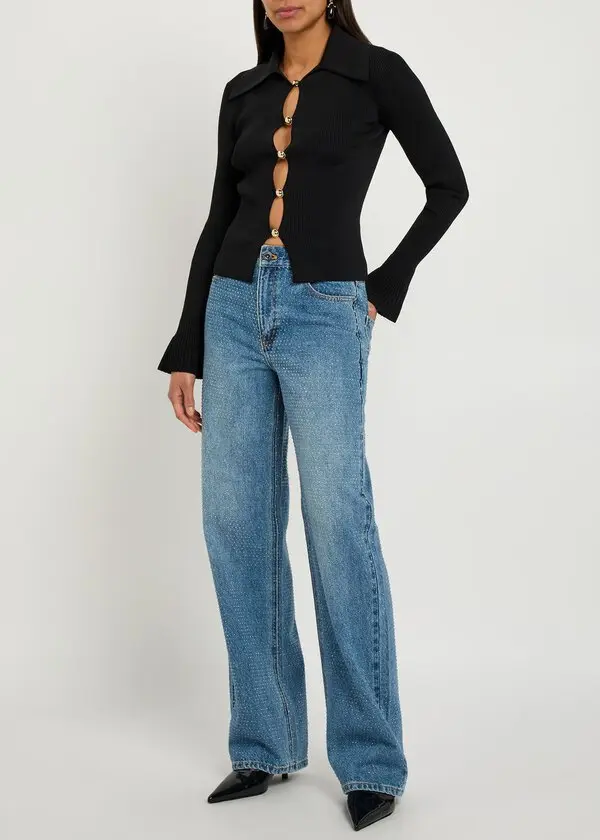 SELF-PORTRAIT Ribbed Stretch-knit Top