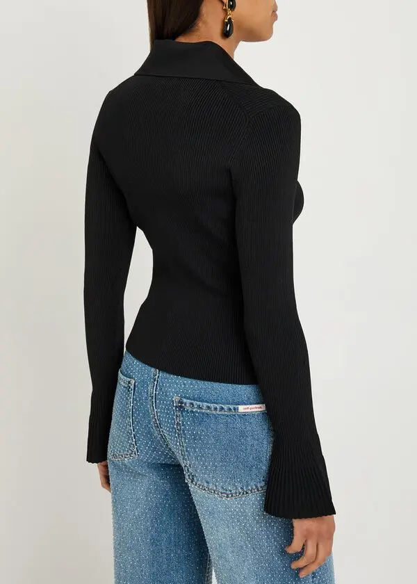 SELF-PORTRAIT Ribbed Stretch-knit Top