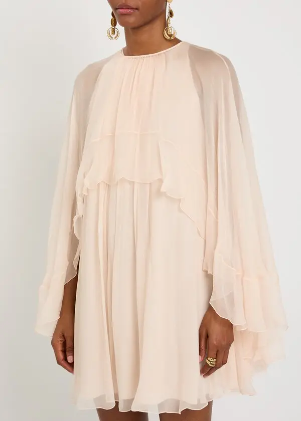 Chloé Ruffled Cape-effect Silk Mini Dress