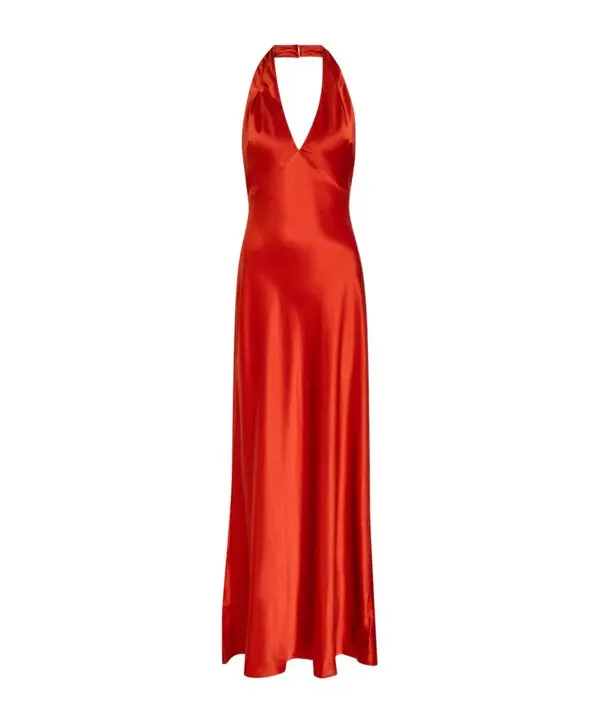 REFORMATION Halterneck Silk Dress - Red