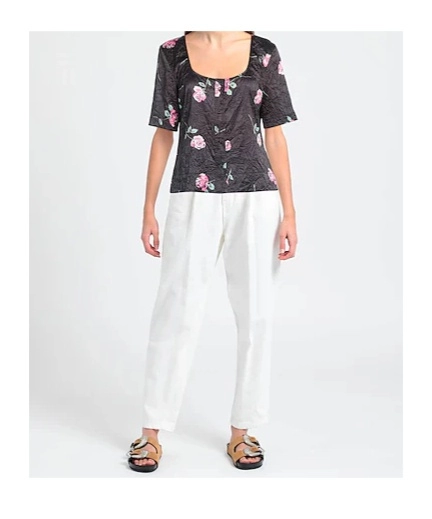 GANNI Floral Print Satin Crinkled Shirt