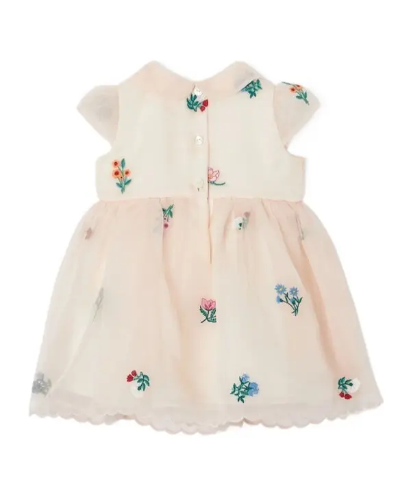 Fendi Organza Baby Dress With Floral Embroidery