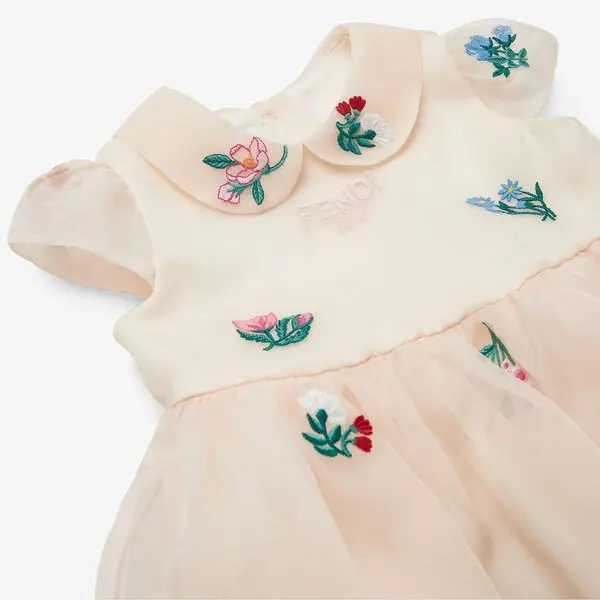 Fendi Organza Baby Dress With Floral Embroidery