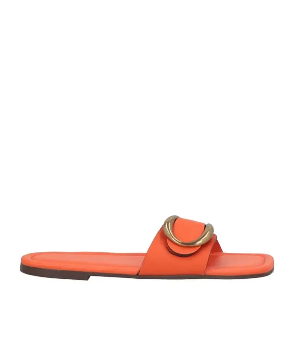 Farm Rio Leather Square Toe Slides With Buckle Detail