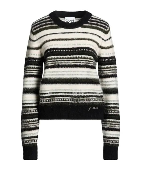 GANNI Striped Intarsia-knit Cardigan - Black