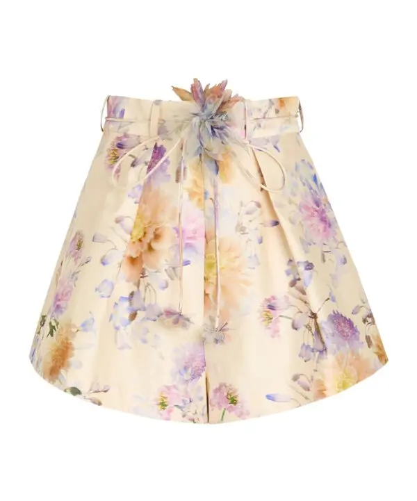 Zimmermann Luna Floral Belted Silk-blend Shorts - Nude