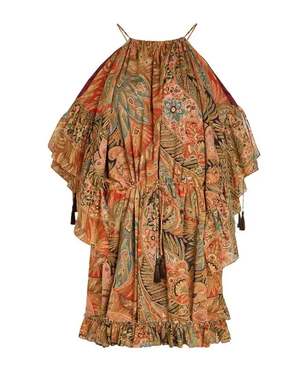 Etro Paisley Frill Cotton Mini Dress