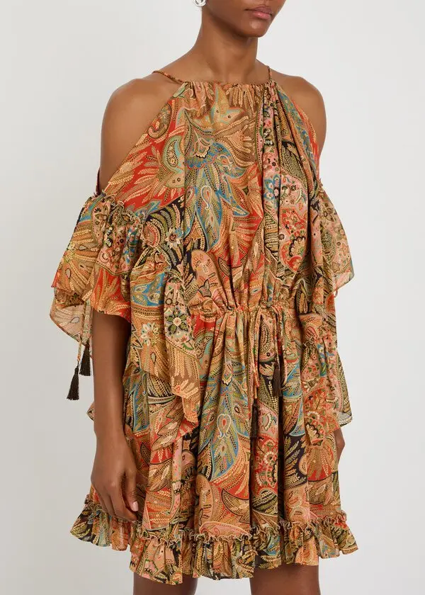 Etro Paisley Frill Cotton Mini Dress