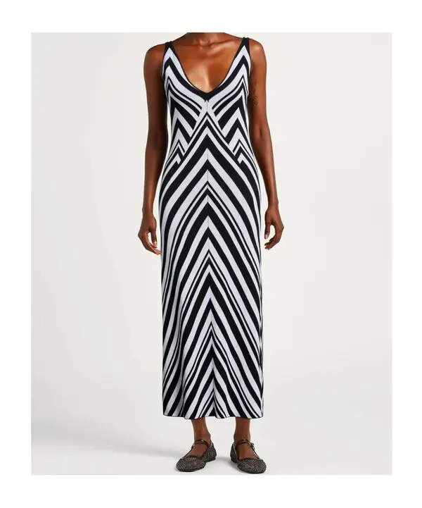Farm Rio Sleeveless V-neck Maxi Dress With Striped Pattern