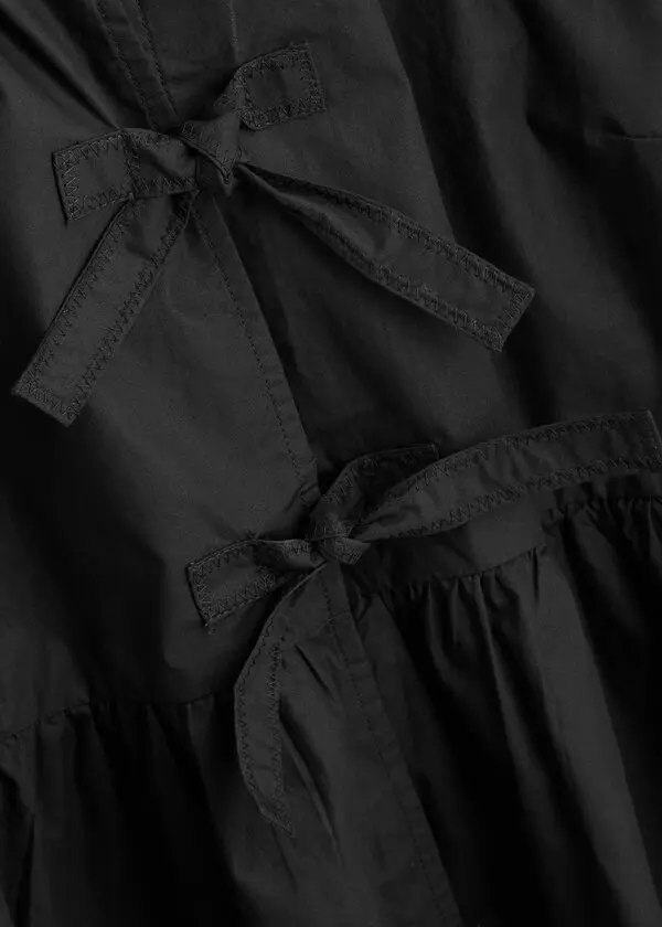 GANNI Tie-front Puff Sleeve Cotton Poplin Blouse