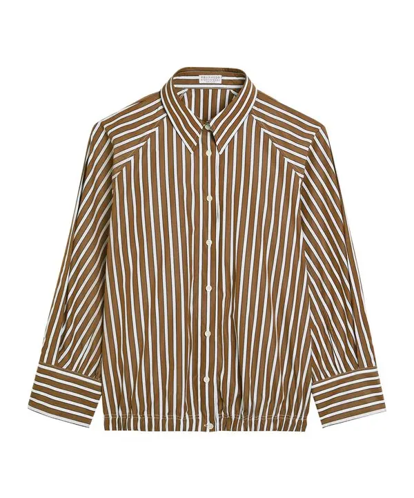 Brunello Cucinelli Striped Boxy Cotton-poplin Shirt - Brown