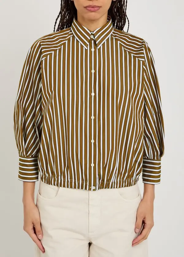 Brunello Cucinelli Striped Boxy Cotton-poplin Shirt - Brown