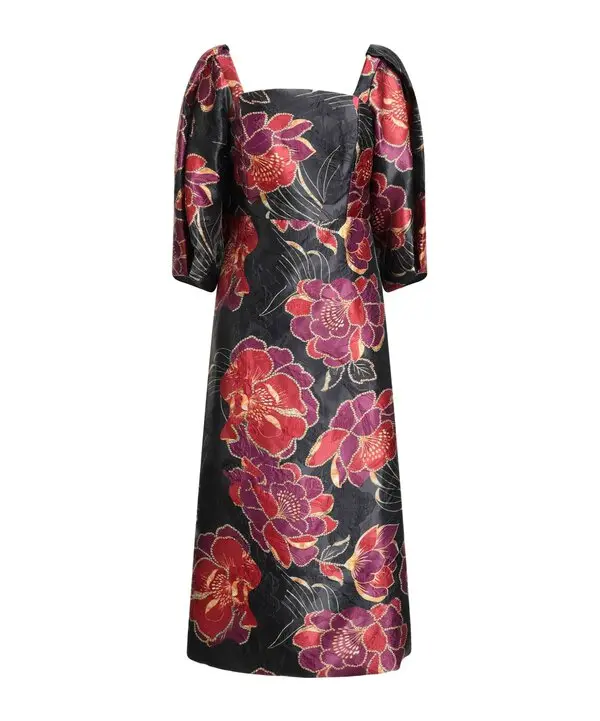 Farm Rio Square Neck Floral Midi Dress