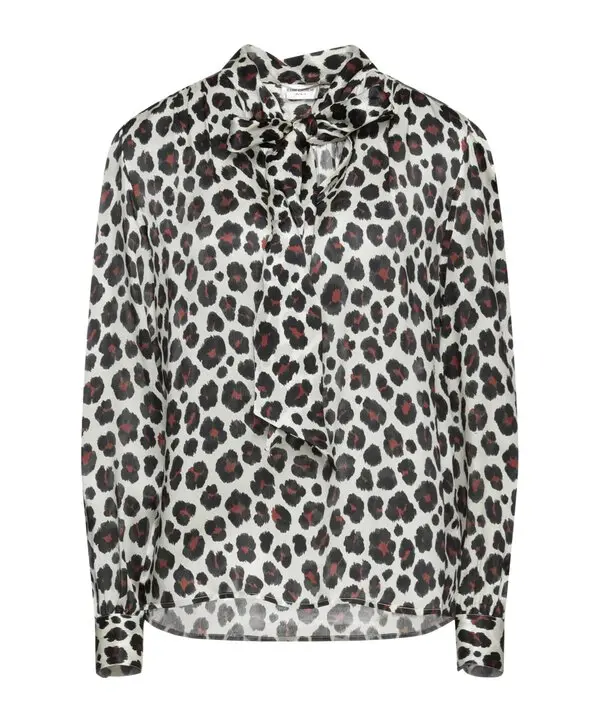 Saint Laurent Animal Print Satin Bow Shirt