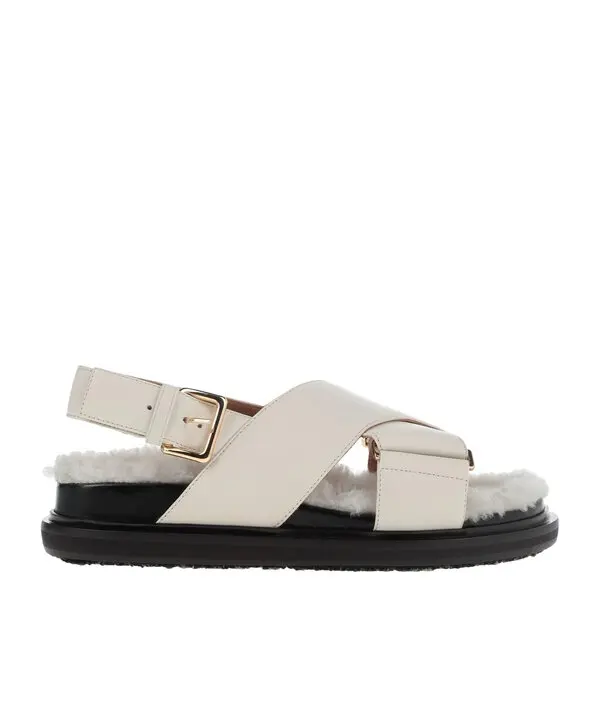 Marni Leather One-strap Sandals With Shearling Lining - White