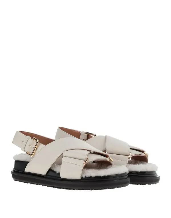 Marni Leather One-strap Sandals With Shearling Lining