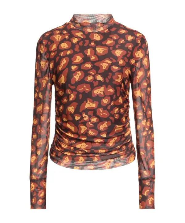 Farm Rio Long-sleeved High-neck Printed Top - Mocha