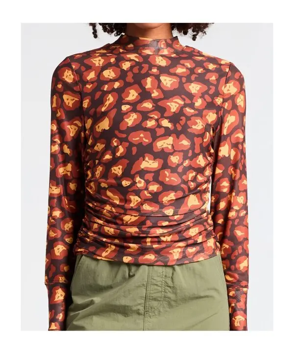 Farm Rio Long-sleeved High-neck Printed Top - Mocha