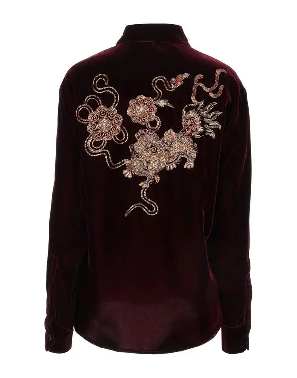 Saint Laurent Embellished Velvet Long Sleeve Shirt