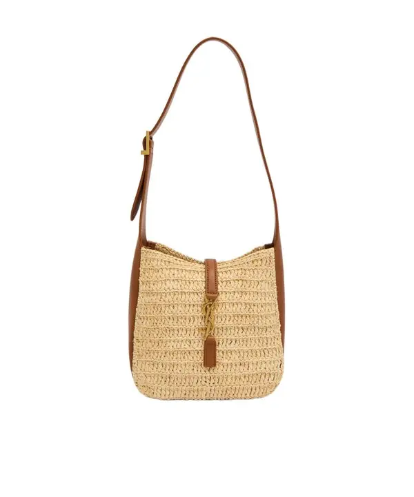 Saint Laurent Le 5 À 7 Leather And Raffia Shoulder Bag