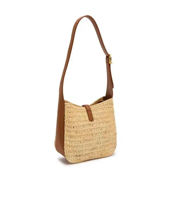 Saint Laurent Le 5 À 7 Leather And Raffia Shoulder Bag