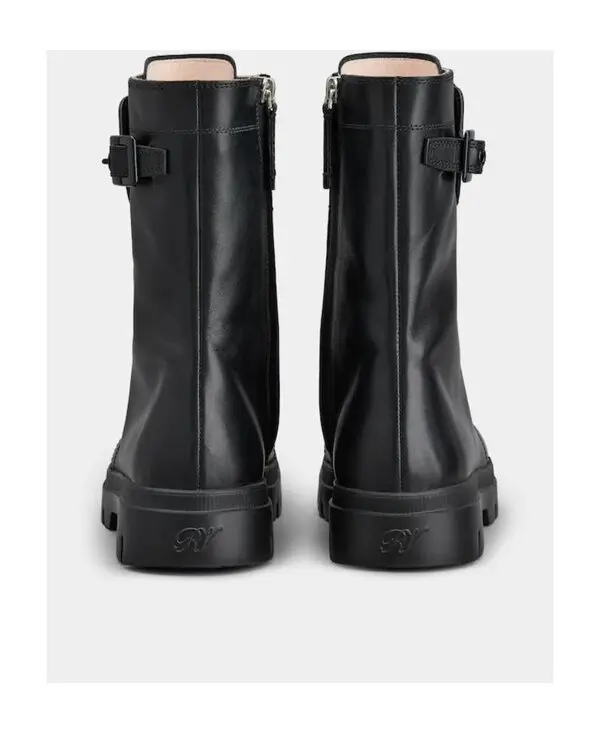 ROGER VIVIER Walky Viv Strass Buckle Lace Up Boots In Leather