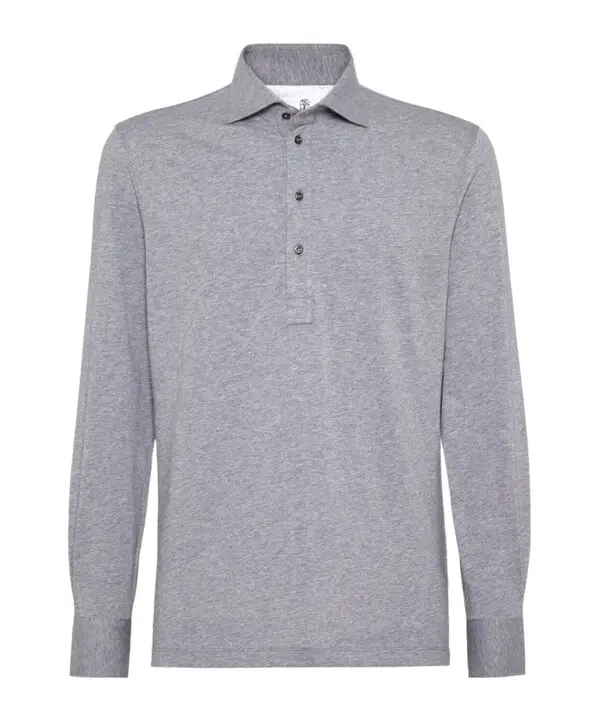 Brunello Cucinelli Mélange-effect Cotton Polo Shirt - Gray