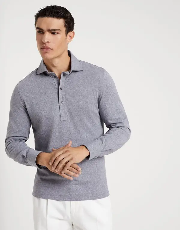 Brunello Cucinelli Mélange-effect Cotton Polo Shirt - Gray