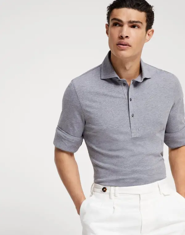 Brunello Cucinelli Mélange-effect Cotton Polo Shirt - Gray