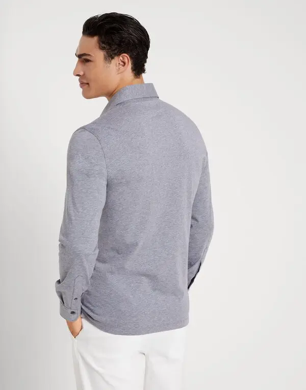 Brunello Cucinelli Mélange-effect Cotton Polo Shirt - Gray