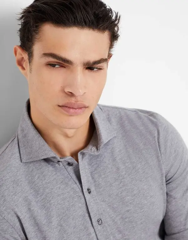 Brunello Cucinelli Mélange-effect Cotton Polo Shirt - Gray