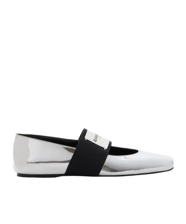 Givenchy Sliced Square Ballerinas In Mirror Effect Leather - Silver-gray