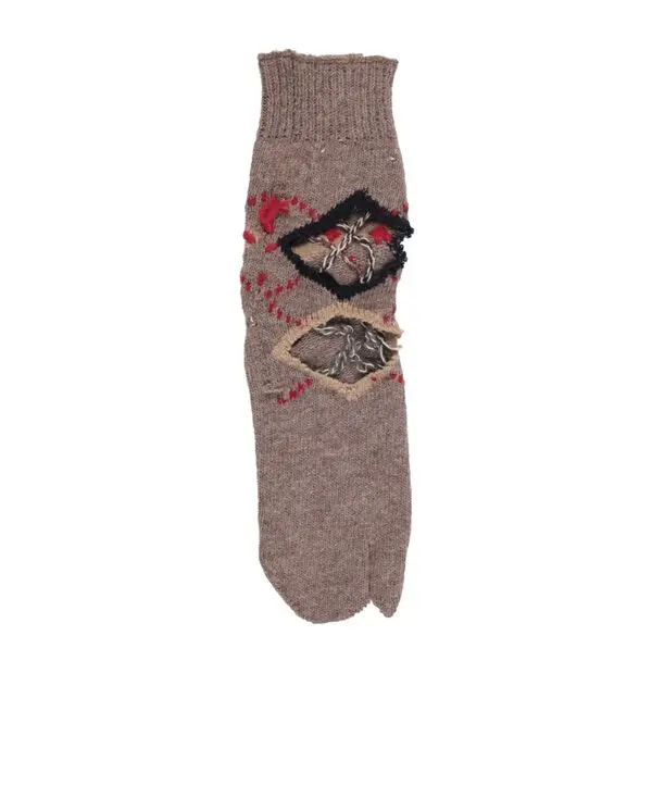 MAISON MARGIELA Long Thin Embroidered Socks - Brown