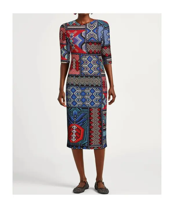 Farm Rio Round Neck Multi-colored Pattern Midi Dress